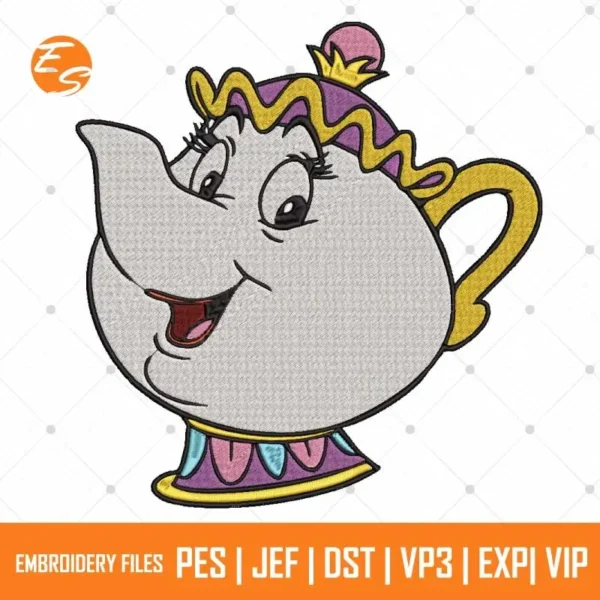 Mrs. Potts beauty and the beast free embroidery design